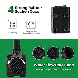 Fountain Pump with Led Lights, 220GPH 15W Submersible Water Fountain with 63" High Lift for Aquarium Fish Tank Pond Hydroponic 5.9ft Power Cord, 2 Nozzles