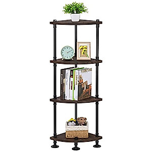 Corner Shelf Unit 4 Tier Small Corner Table Shelf Stand Rustic Storage Corner Shelving Bookcase Multipurpose Corner Display Rack Plant Stand for Living Room Kitchen Bathroom Brown