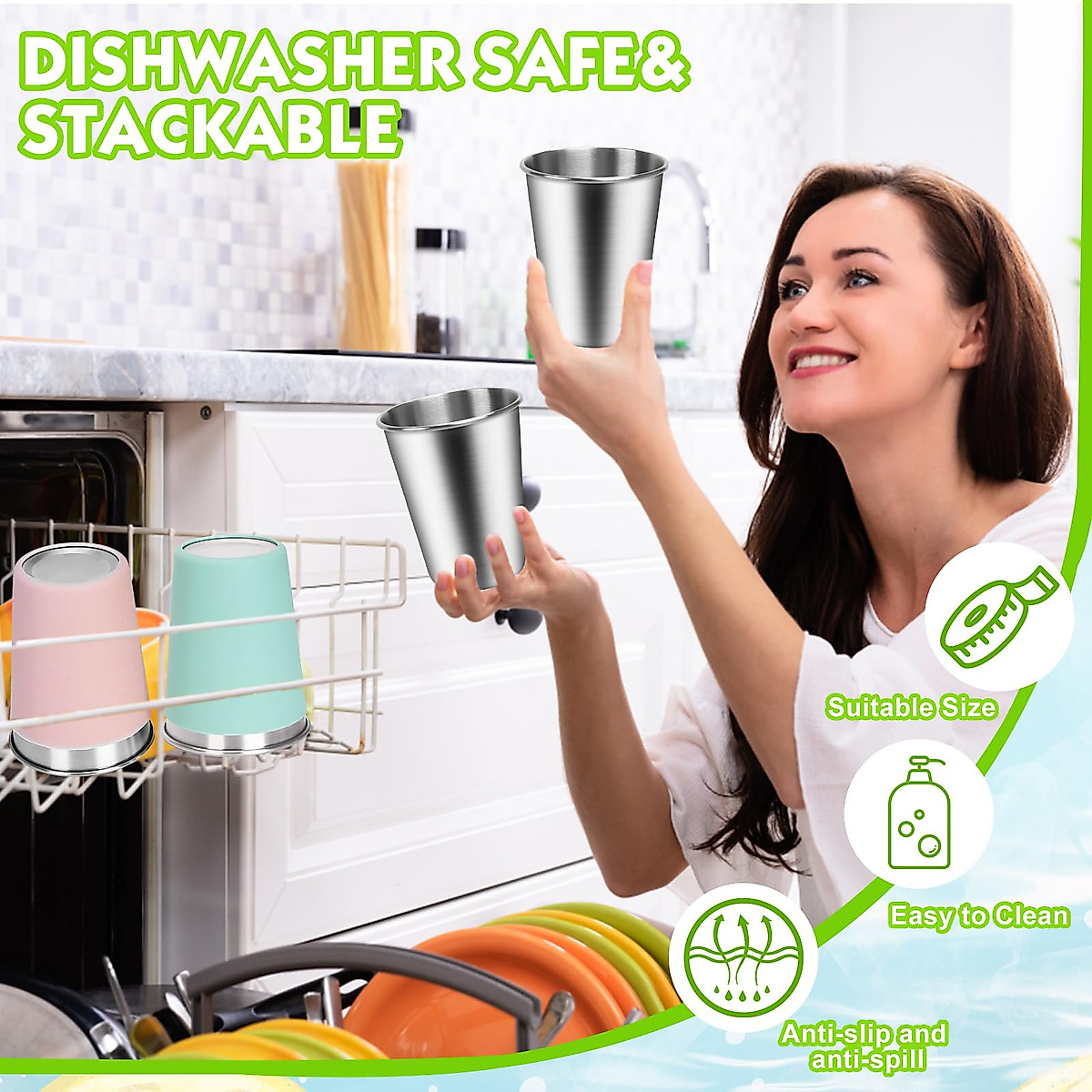 IEBIYO 6 Pack Kids Cups with Straws and Lids Water Spill Proof Toddlers Mugs with Colorful Silicone Sleeves Stainless Steel Cups Tumblers for Cold & Hot Drinks for Children and Adults （12oz