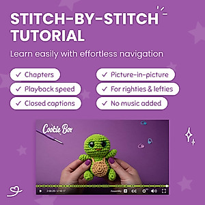 Cookie Box Crochet Kit for Beginners - Learn to Crochet Amigurumi Stuffed Animals - Gift - for Kids (13+) and Adults - Beginner-Friendly Yarn - Stitch-by-Stitch Video Tutorial - Turtle Hugo