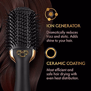 Professional Blowout Hair Dryer Brush, Black Gold Dryer and Volumizer, Hot Air Brush for Women, 75MM Oval Shape