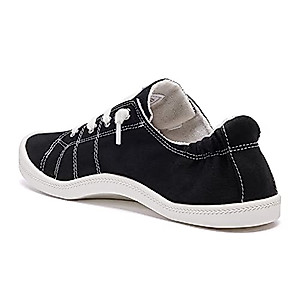 Womens Canvas Slip on Sneakers, Barefoot Flat Shoes with Arch Support, Classic Walking Shoes with Memory Foam for Travel & Beach Size 9 Black