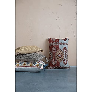 Creative Co-Op Hand-Woven Cotton Macramé Lumbar Jute Tassels and Mango Wood Beads Pillow, 20" L x 12" W x 2" H, Brown