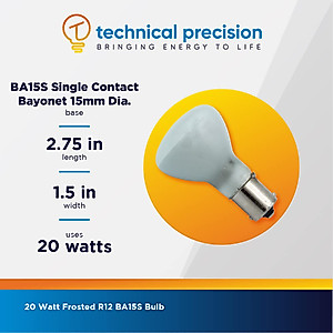 13V RV Light 1383 Bulb by Technical Precision - 20W Frosted R12 BA15S Bulb Single Contact Bayonet Base for Automotive, Elevator, and Reading - 300 Hours Rated Life - 10 Pack