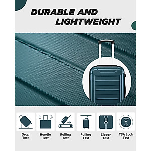 SunnyTour 3 Piece Luggage Set, Hardside Lightweight Suitcase Sets with Spinner Wheels (20"/24"/28", Green Blue)