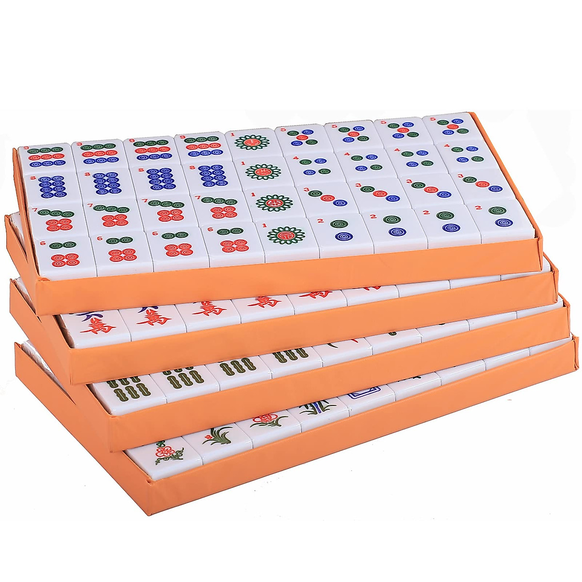 GUSTARIA Chinese Mahjong Set, Mahjong Game Set with 146 Numbered Large Tiles (1.5", Green), Mahjongg Tiles Set with Brown Carrying Case (Mah Jongg, Majiang)