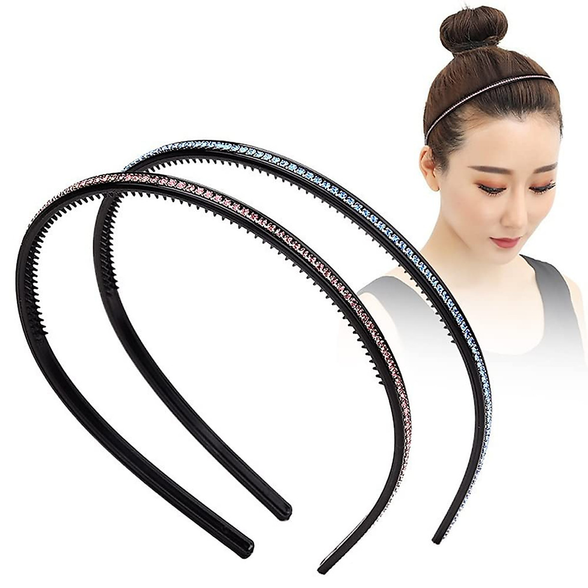 Ruihfas 6Pcs Bling Bling 1 Rows Crystal Rhinestone Headband for Women Girls Thin Hair Hoop Fashion