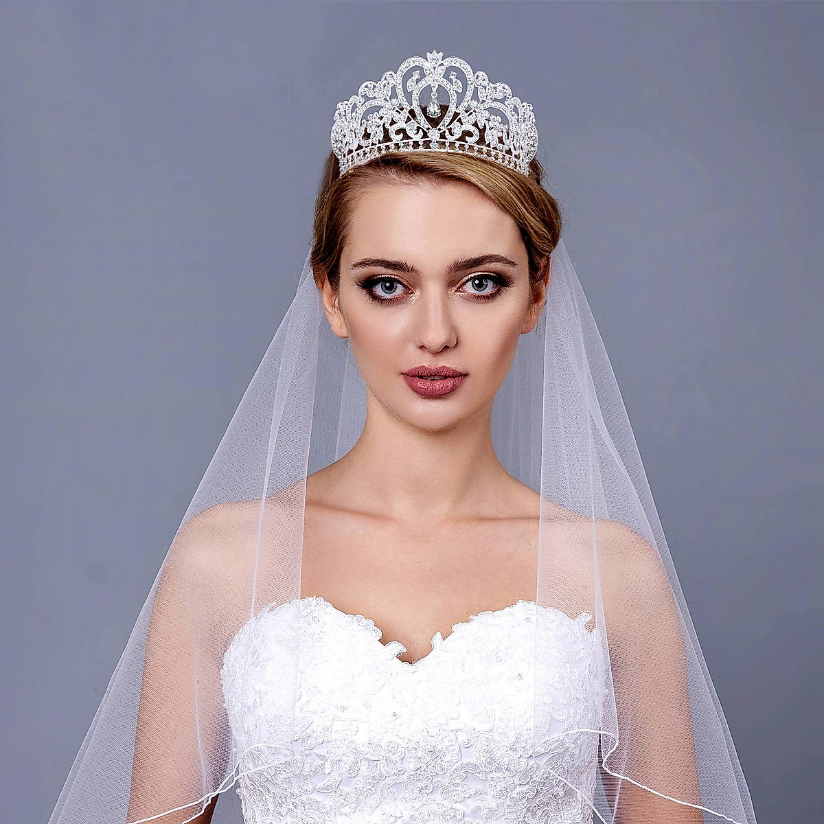 Makone Silver Crystal Crowns and Tiaras with Comb for Girls or Women Queen Crown Princess Hair Accessories Christmas Birthday Halloween Party Wedding Tiaras Valentines Gifts(Style-6)