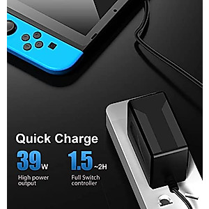 Charger for Nintendo Switch,OLED Charger Compatible with Nintendo Switch/Switch Lite/Switch Dock, Fast Travel Charger with 5FT Type-c Cable for Samsung Galaxy S9 and Support TV Mode