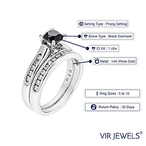 Vir Jewels 1 cttw Black Diamond Wedding Engagement Ring Bridal Set 14K White Gold Size 7
