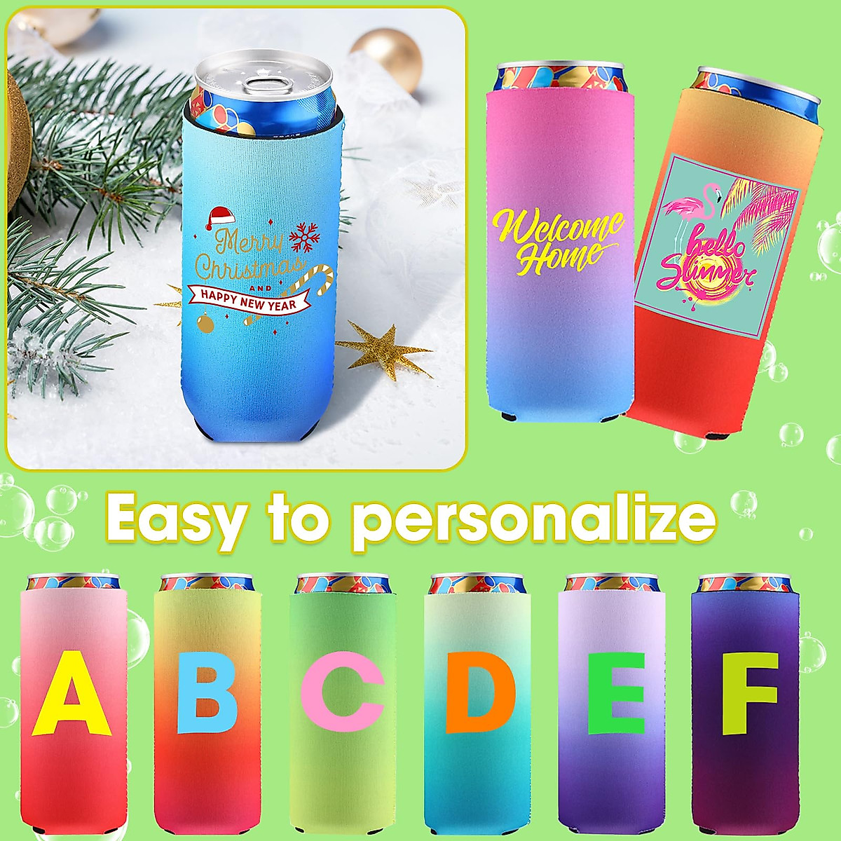18 Pieces Slim Can Cooler Drink Sleeves Holder Insulated Neoprene Can Sleeves Neoprene Slim Beer Can Sleeves Tall Coffee Cup Sleeve Insulated Sleeves Reusable Cup Cover (12 oz, Gradient)