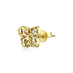 14k REAL Yellow Gold CZ Butterfly Earrings
