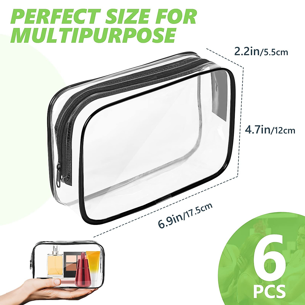 AURUZA 6 PACK Clear Toiletry Bag, TSA Approved Cosmetic Makeup Bags Set, Portable Travel Makeup Bags Zipper PVC Cosmetic Pouch Airport Airline for Travel, Bathroom