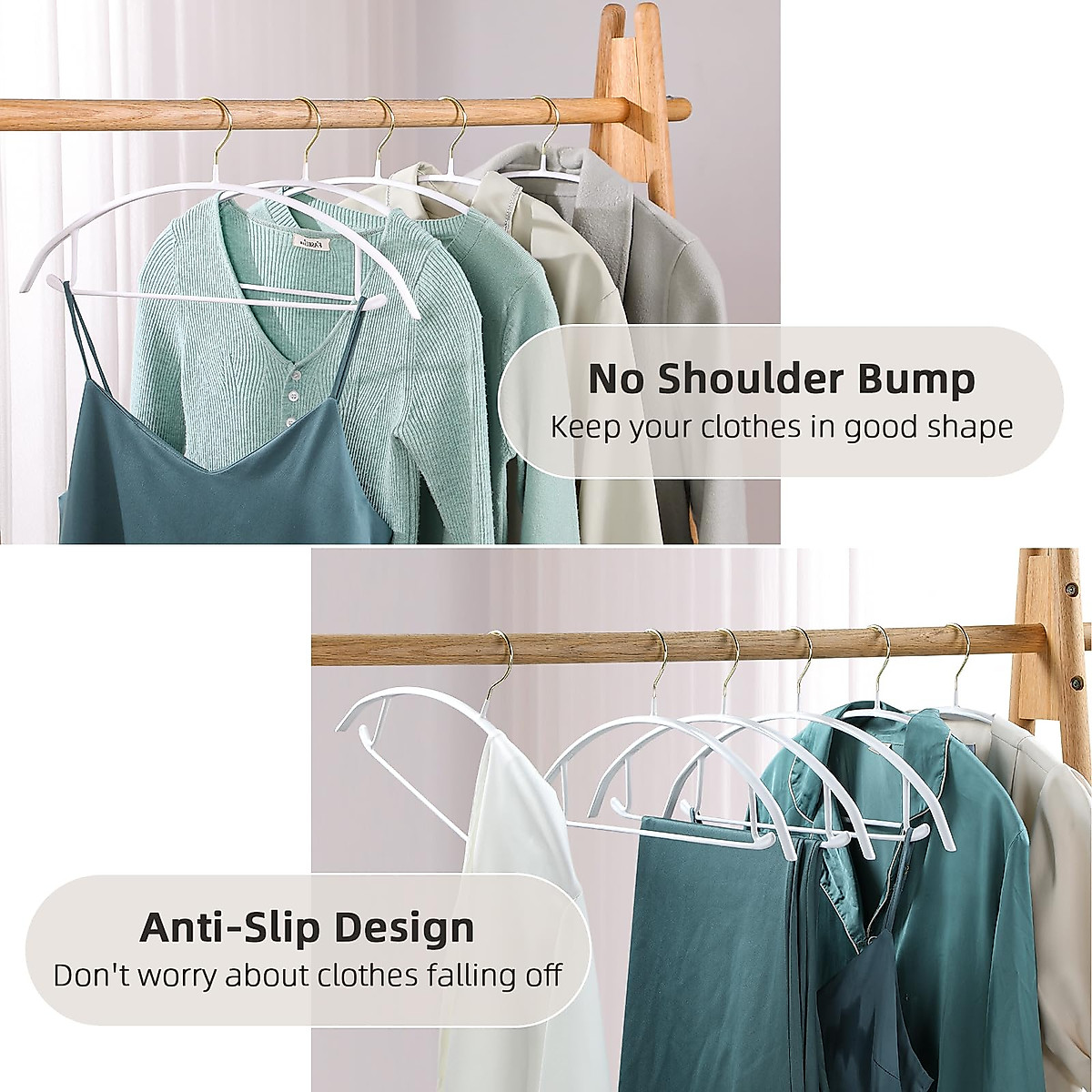 MOPALL Non Slip Coat Hangers 20 Pack No Shoulder Bumps and Space Saving, Wide Heavy Duty Clothes Hangers with Nano-Dipped Rubber Coated Surface for Sweaters/Suits/Dresses/Pants,Shirt(White, 20 pc)