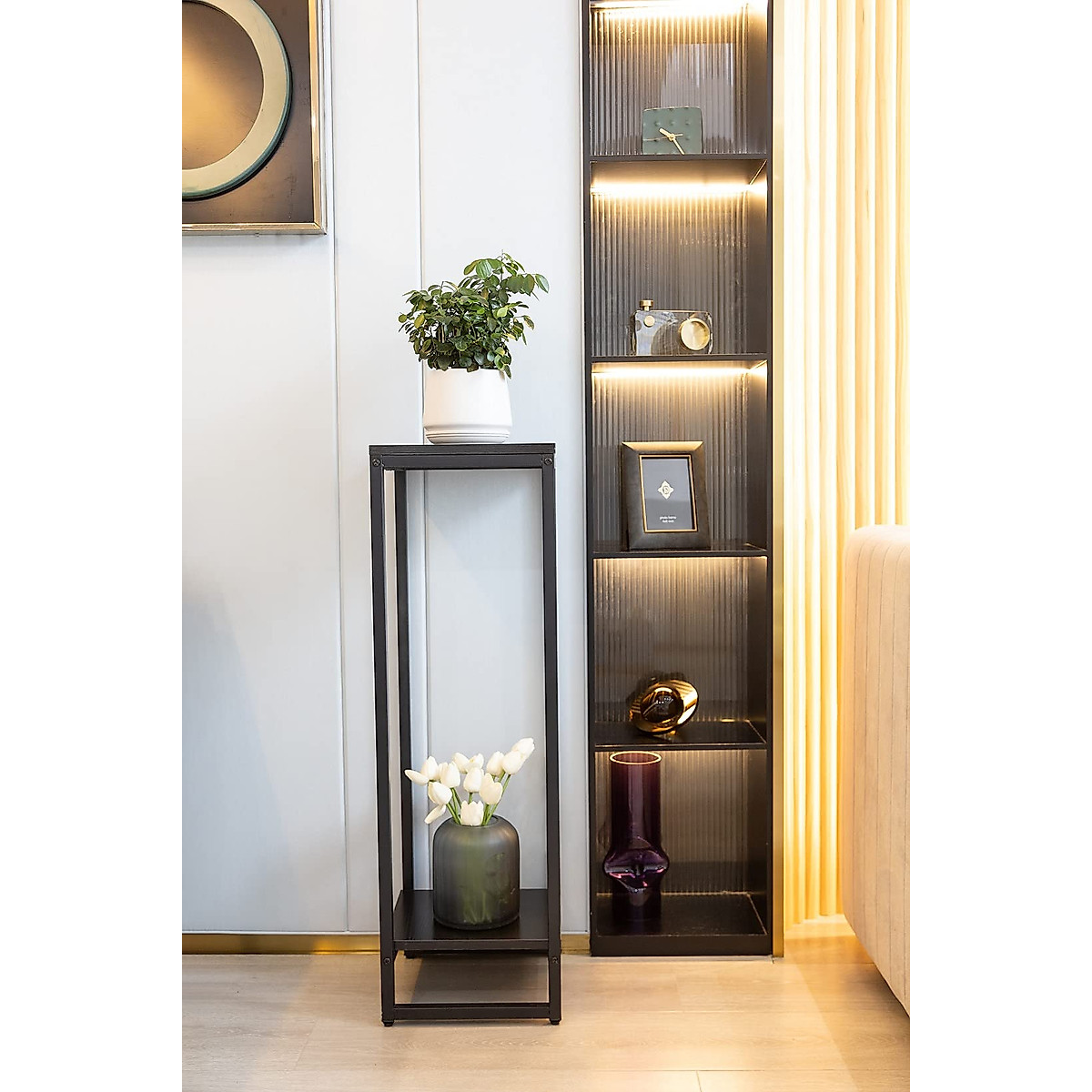 Jo.Devivre 37.4"Tall Plant Stands indoor, Metal Single Plant Stand holder for Indoor Plants,2 Tier Modern Corner Flower Pots Shelves, Square Plant Tables Pedestal Stand for Living Room Garden Balcony