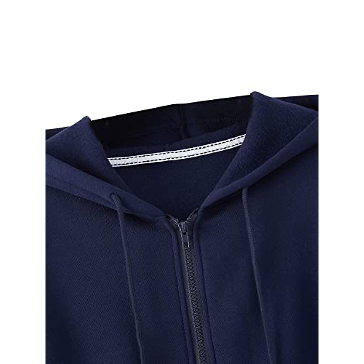 SweatyRocks Women's Long Sleeve Drawstring Full Zip Hooded Jacket Crop Sweatshirt Navy Blue L
