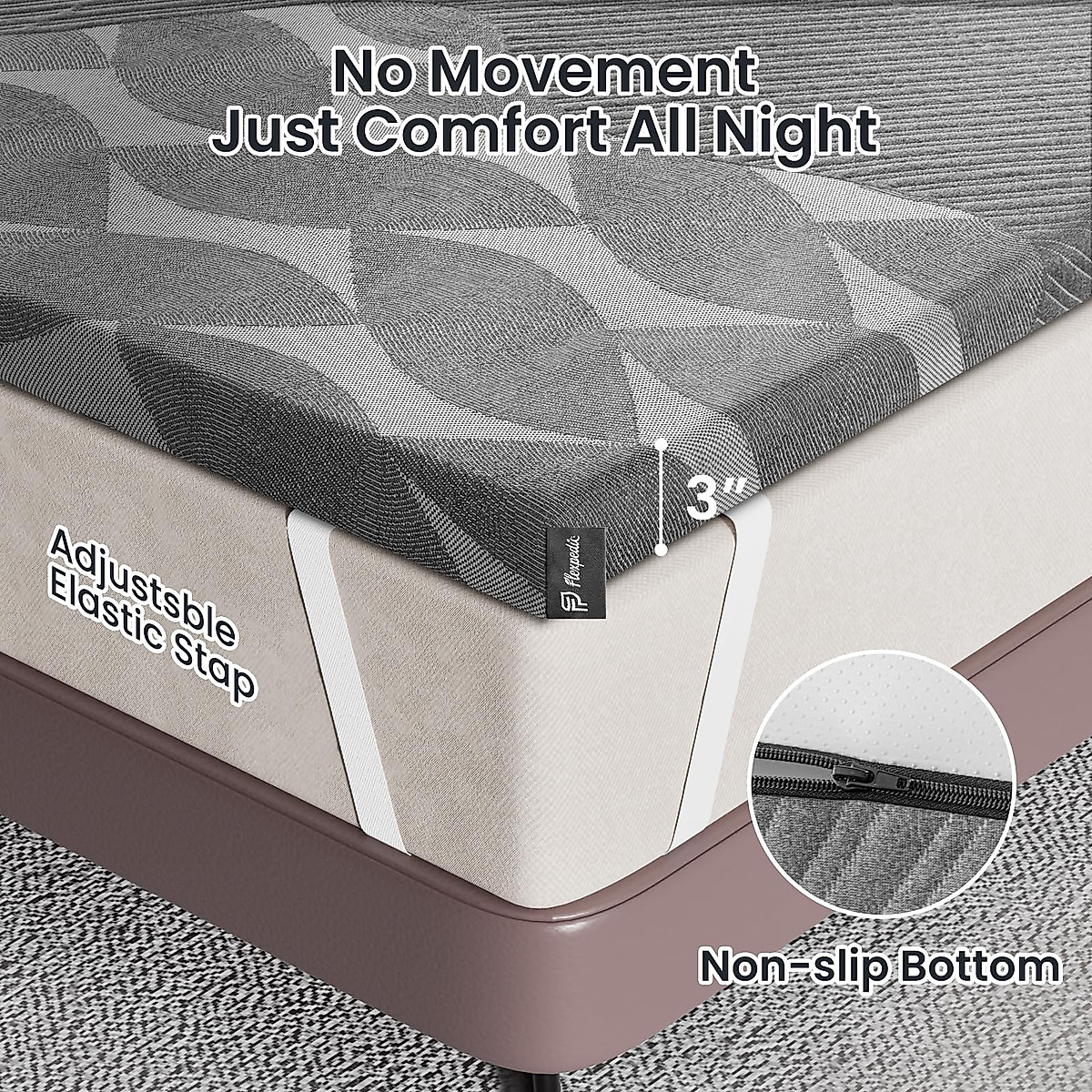 Flexpedic Firm Mattress Topper 3 Inch Queen Size - Advanced Gel Infused Memory Foam Bed Topper for Deep Pain Relief - Breathable & Washable Cover - CertiPUR-US Certified Comfort Enhancement