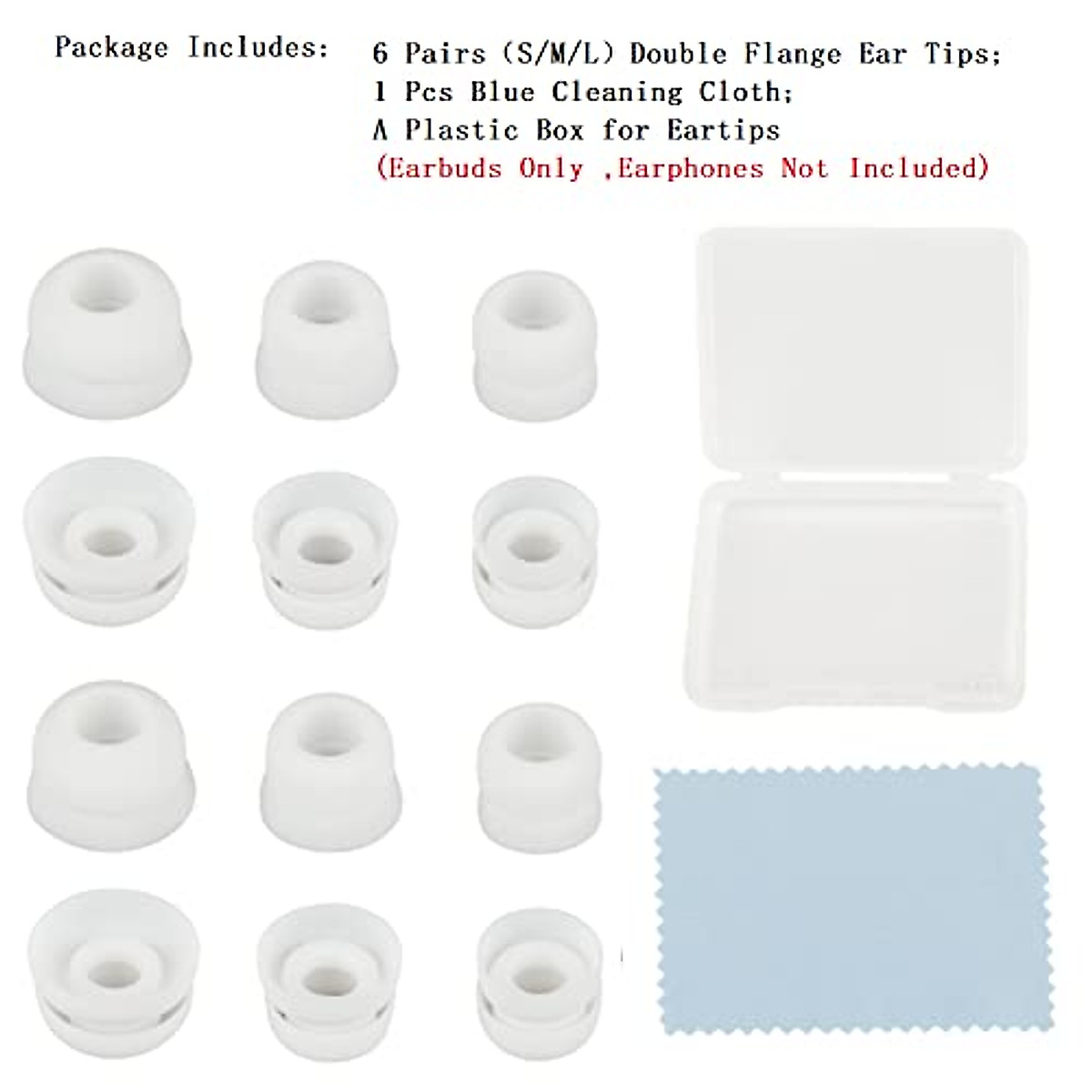 Double Flange Replacement Ear Tips Compatible with Beats Studio Buds and Beats Fit Pro,6 Pairs S/M/L Silicone Earbud Tips White