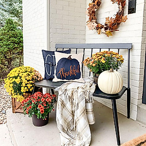 Vellibring Fall Pillow Covers 20 x 20 Inch Blue Pumpkins Throw Pillow Covers for Farmhouse Autumn Cushion Covers Thanksgiving Pillow Case for Indoor Home Bedroom Sofa Decor