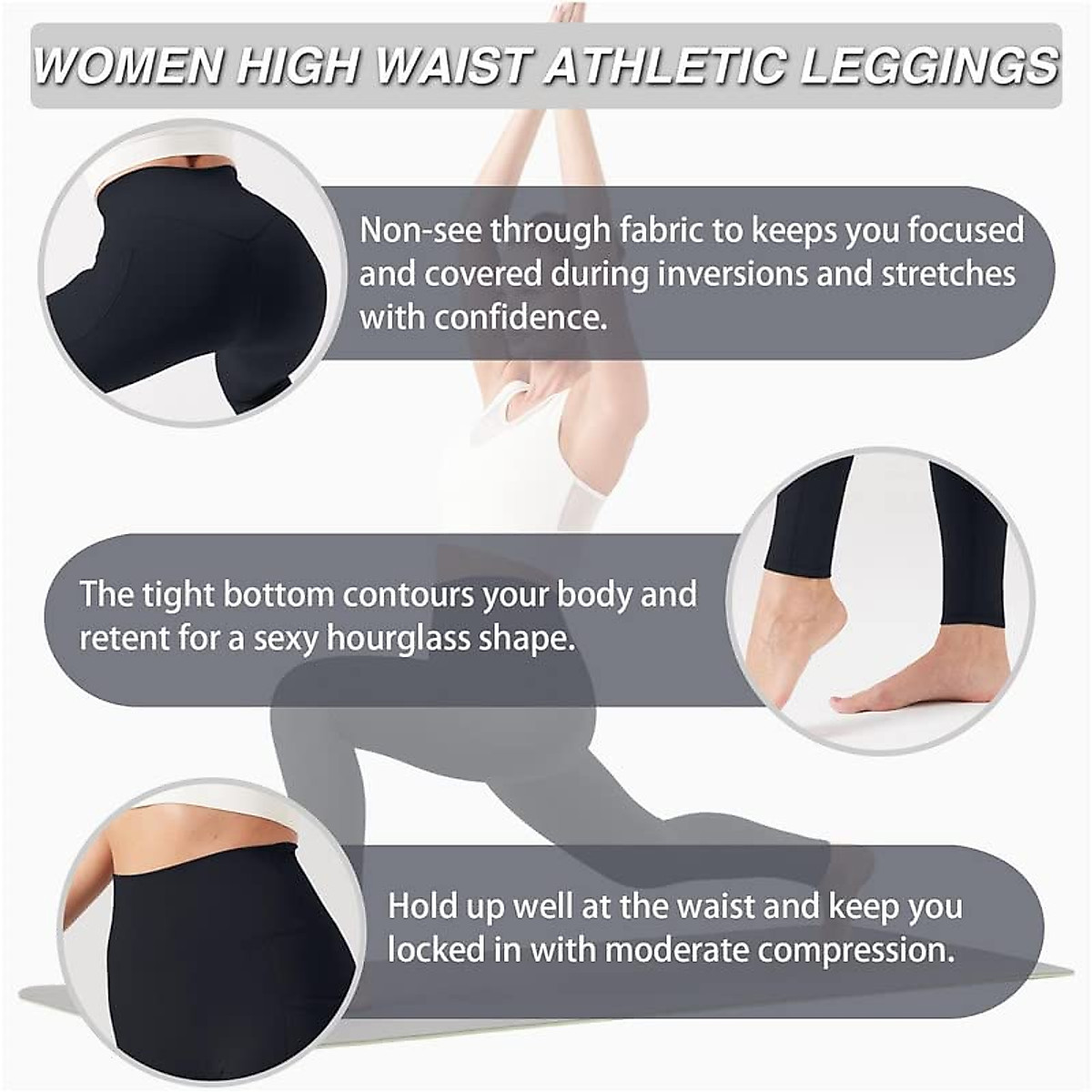 YOYOYOGA Leggings with Pockets Soft Stretchy Yoga Pants Women Tummy Control High Waisted Ankle Leggings Workout Compression Black XL