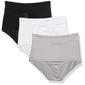 Warner's womens Blissful Benefits Breathable Moisture-wicking Microfiber Brief Rs4963w Underwear, Black/White/Platinum, Large US