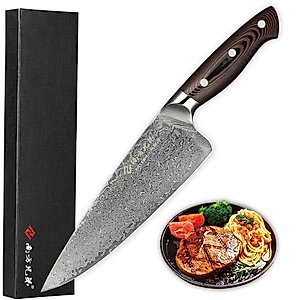 Damascus Chef Knife 8 Inch Kitchen Knives Professional Super Steel VG10 High Carbon Stainless Very Sharp Damascus Steel Knife Comfortable Ergonomic Micarta Handle Luxury Gift Box