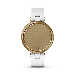 Garmin Lily™, Small Smartwatch with Touchscreen and Patterned Lens, Light Gold with White Leather Band