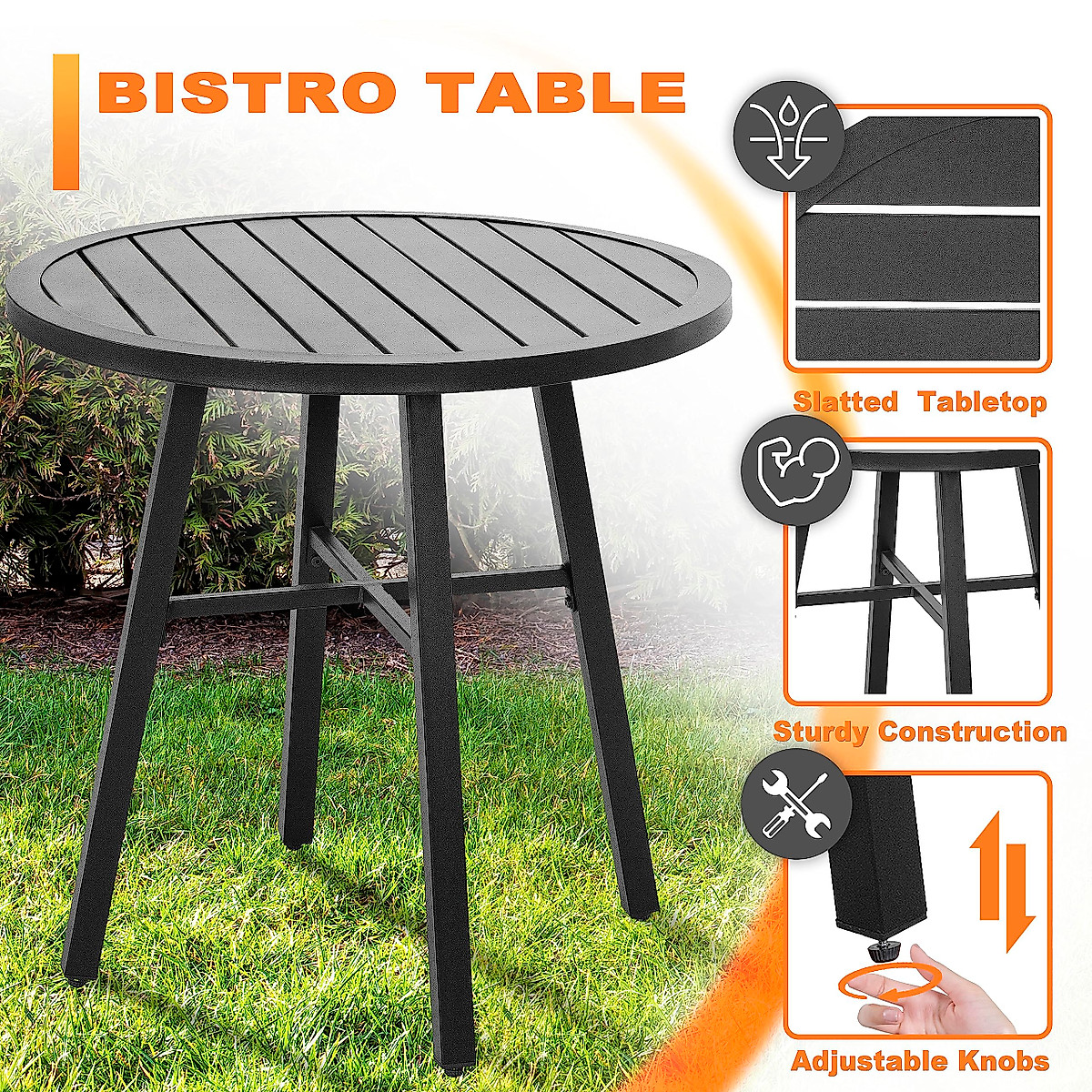 NUU GARDEN 3 Pieces Swivel Rocker Patio Bistro Set Outdoor Furniture Porch Cushioned Swivel Rocker Chairs Conversation Sets with Round Iron Coffee Table,Black&Red