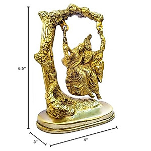 GURU JEE™ Radha Krishan Ji Ki Murti Brass Statue Radha Krishna Idol On Jhula Swing for Gifts Showpiece Pooja Mandir Temple
