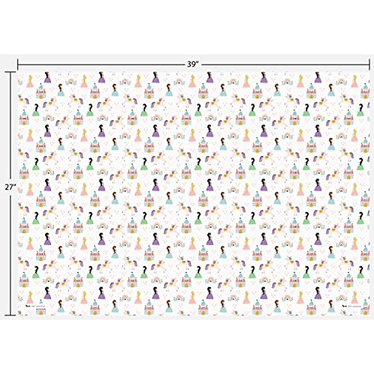 Princesses and Unicorns Girl Birthday Gift Wrap by Revel—Princess Wrapping Paper Folded flat, 27 x 39 inches