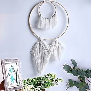 O-heart Macrame Wall Hanging, Woven Boho Chic Wall Decor Cotton Leaf Feather Bedroom Decor Large Wall Art Decor, Bohemian Home Decorations Wall Accent - Style 1