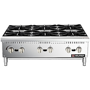 WILPREP Countertop Gas Range, 6 Burner Commercial Hot Plate with Total 150000 BTU, 36" Natural Gas Range with Propane Conversion Kit Grates, Stainless Steel Gas Stove for Restaurant Kitchen