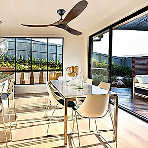 Ceiling Fan No Lights 70" Large Ceiling Fan, Outdoor Ceiling Fan for Patio, Wooden Ceiling Fan Damp Rated 3 Blade Large Airflow Indoor Outdoor Farmhouse Ceiling Fan for Exterior House Porch Gazebo