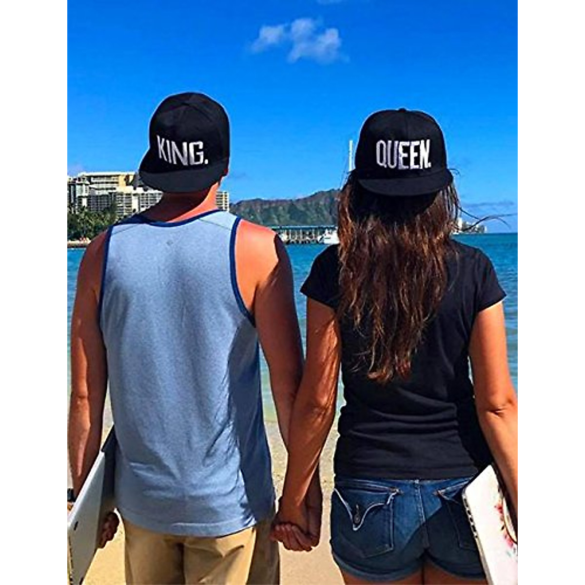 King Queen Hats Matching Snapbacks Hip Hop Hats Couples Snapback Caps Adjustable Black
