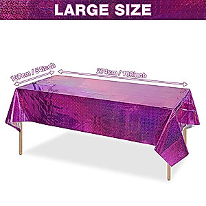 4 Pack Iridescence Plastic Tablecloths Shiny Disposable Laser Rectangle Table Covers Holographic Foil Tablecloth Iridescent Party Decoration Birthday Bridal Wedding Christmas 54" x 108"(Pink & Purple)