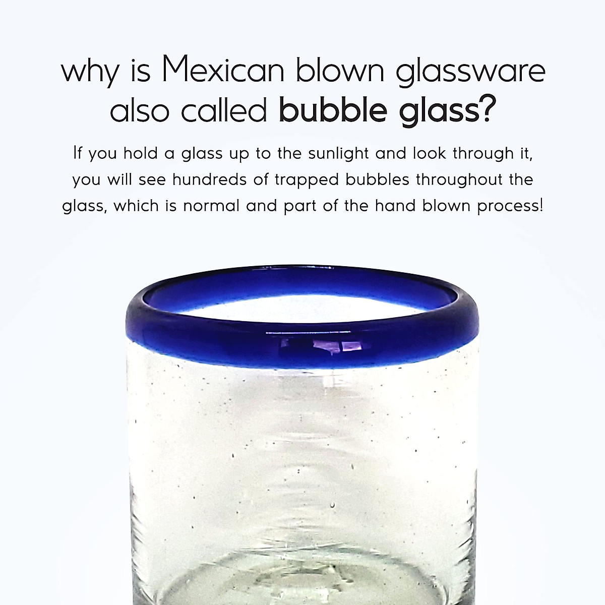 MexHandcraft Cobalt Blue Rim 8 oz DOF Rock Glasses (set of 6), Recycled Glass, Lead-free, Toxin-Free (DOF Rocks)