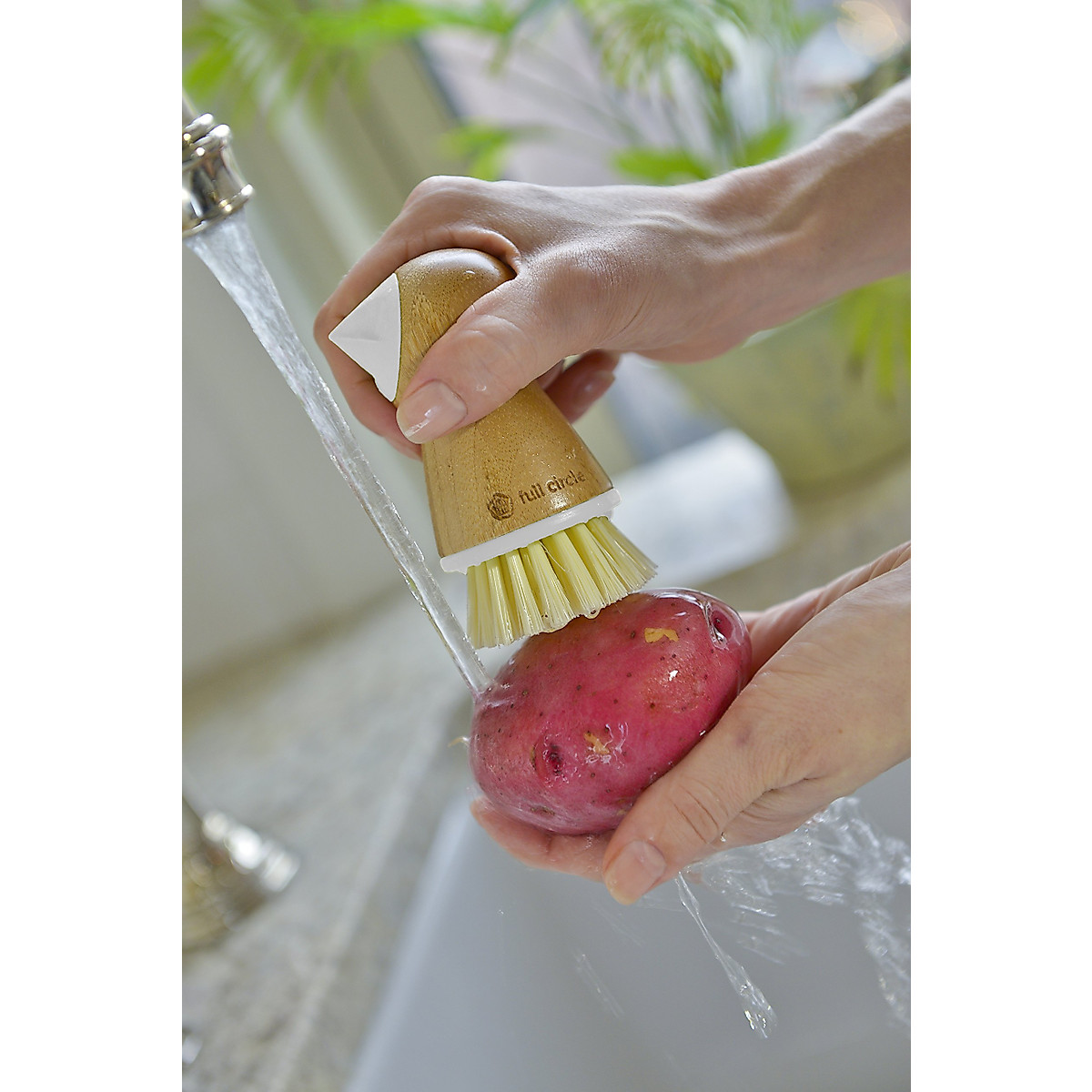 Full Circle Tater Mate Bamboo Potato Brush with Eye Remover, White