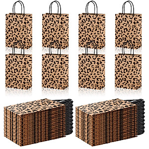 Tinlade Leopard Print Goodies Bags Animal Print Party Bags Paper Jungle Safari Party Favors for Kids Wild Life Animal Birthday Baby Shower Party Supplies (16 Pcs)