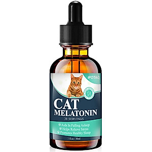 IPOTAO Cat Melatonin - Cat Calming Products for Stress & Anxiety Relief, Melatonin for Cats' Sleep Aid, Cat Relaxer Calming Drops, Support Restful Sleep for Your Cat, 1 fl oz