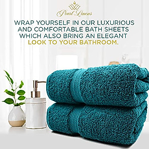 Pearl Linens Cotton Bath Sheet Pack of 2, Oversize Bath Towels Two Pack, Quick Dry, Absorbant, Super Soft Bath Sheet for Hotel, Spa | Teal Bath Sheet, Bath Towel 35 X 70 inches