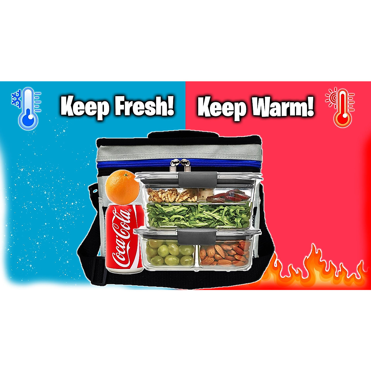 MikeyZ Lunch Bag, White & Blue, Unisex, Meal Holder, 24x14.5x19cm