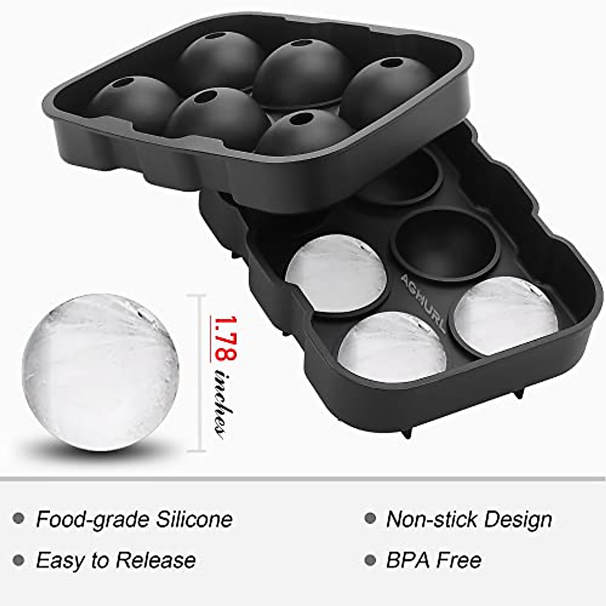 AGHURL Ice Cube Trays, Silicone Ice Ball Maker with Lids, Large Ice Cube Molds for Whiskey, Cocktails & Bourbon, Reusable & BPA Free