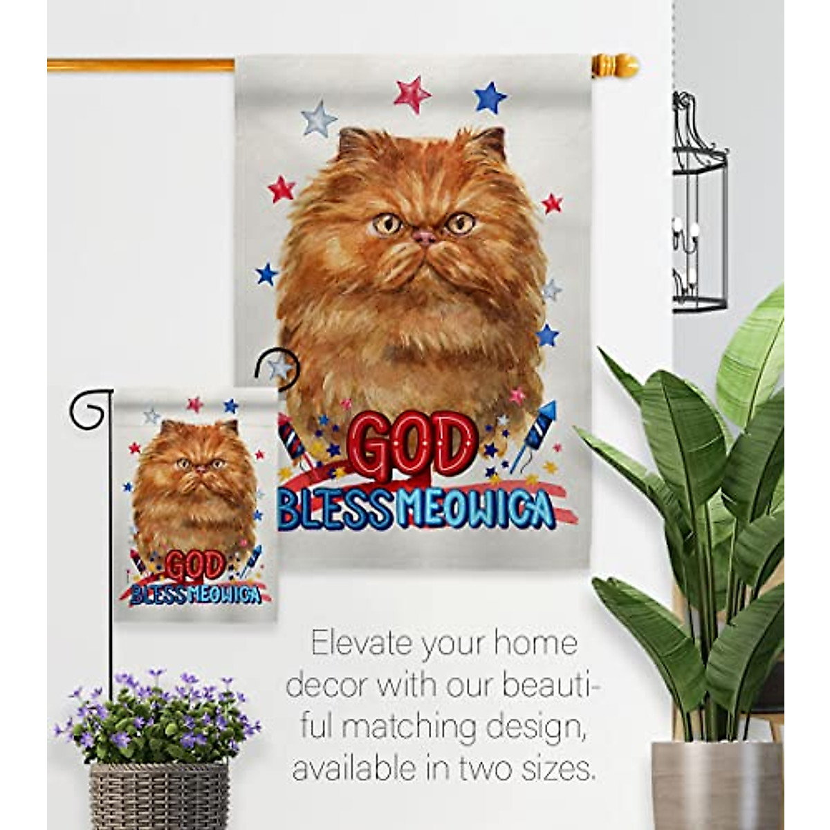 Breeze Decor Patriotic Tan Persian Garden Flag Set Wood Dowel Cat Kitten Meow Spoiled Paw Fur Pet Nature Farm Animal Creature House Banner Small Yard Gift Double-Sided, Made in USA