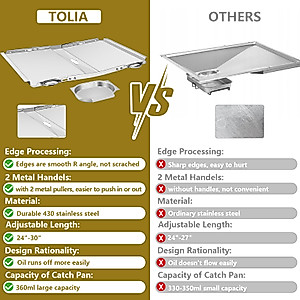 Tolia Grill Grease Tray with Drip Pan, 24" - 30" Adjustable Grease Catch Pan Stainless Steel Grill Replacement Parts Universal Drip Tray for Dyna Glo, Nexgrill, Kenmore, Expert Grill, BHG and More