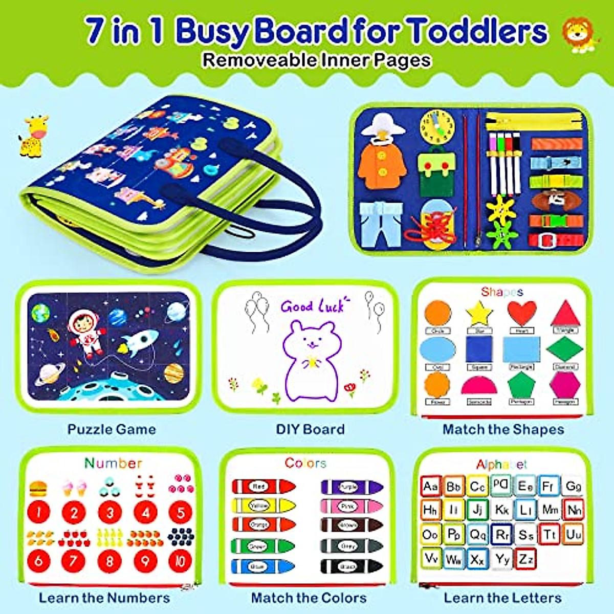 Toddlers Busy Board Montessori Toys for 3 4 Year Old Boy Girl Gifts Sensory Toys Activity Board Busy Book for Learning Fine Motor Skills Autism Quiet Book Educational Toys for Toddlers Travel Toys