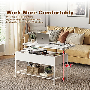 cosimates Lift Top Coffee Table ，4 in 1 Multi-Function Coffee Table with Hidden Compartment ，Convertible Dining Table for Living Room Reception,Home Office, White