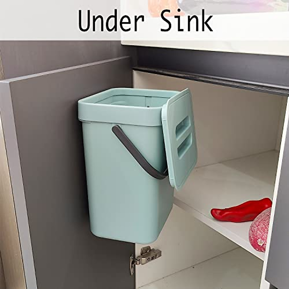 Small Trash Can with Lid, LALASTAR Compost Bin Indoor Kitchen Sealed Under Sink for Kitchen, Food Waste Bin for Countertop, Mountable Garbage Can for Bathroom, RV, 5L/1.3 Gal, Blue