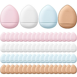 Gerrii 72 Pcs Finger Powder Puff Mini Makeup Sponge Soft Beauty Makeup Blender Puff for Foundation, Face Powder, Under Eye Setting, Concealer, Repair Cream, Cosmetic Tool (Pink, Beige, Blue, White)