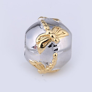 PAIYUAN Gold Plated Dragonfly Charms Authentic 925 Sterling Silver Insect Round Charm for European Bracelet