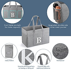 Reusable Grocery Bags Foldable, Large Can-vas Utility Tote Bag for Women, Reusable Shopping Bags for Groceries, Storage, Pool, Ini-tial Travel Bag, Personalized Mom Christmas Gifts w Card Gift Box S